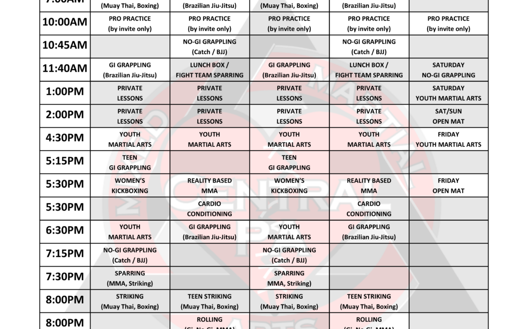 Simple Schedule | Central PA Mixed Martial Arts
