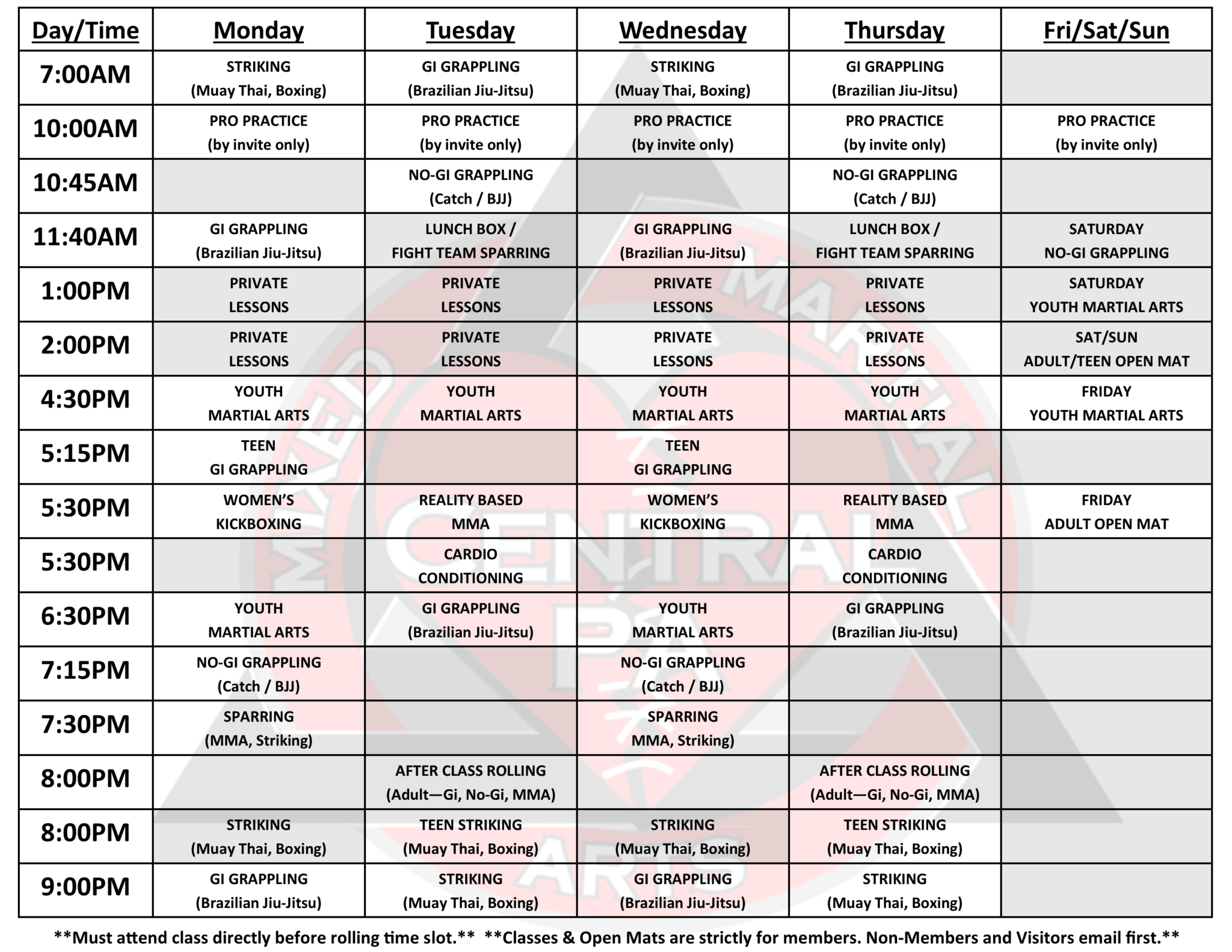 Schedule | Central PA Mixed Martial Arts